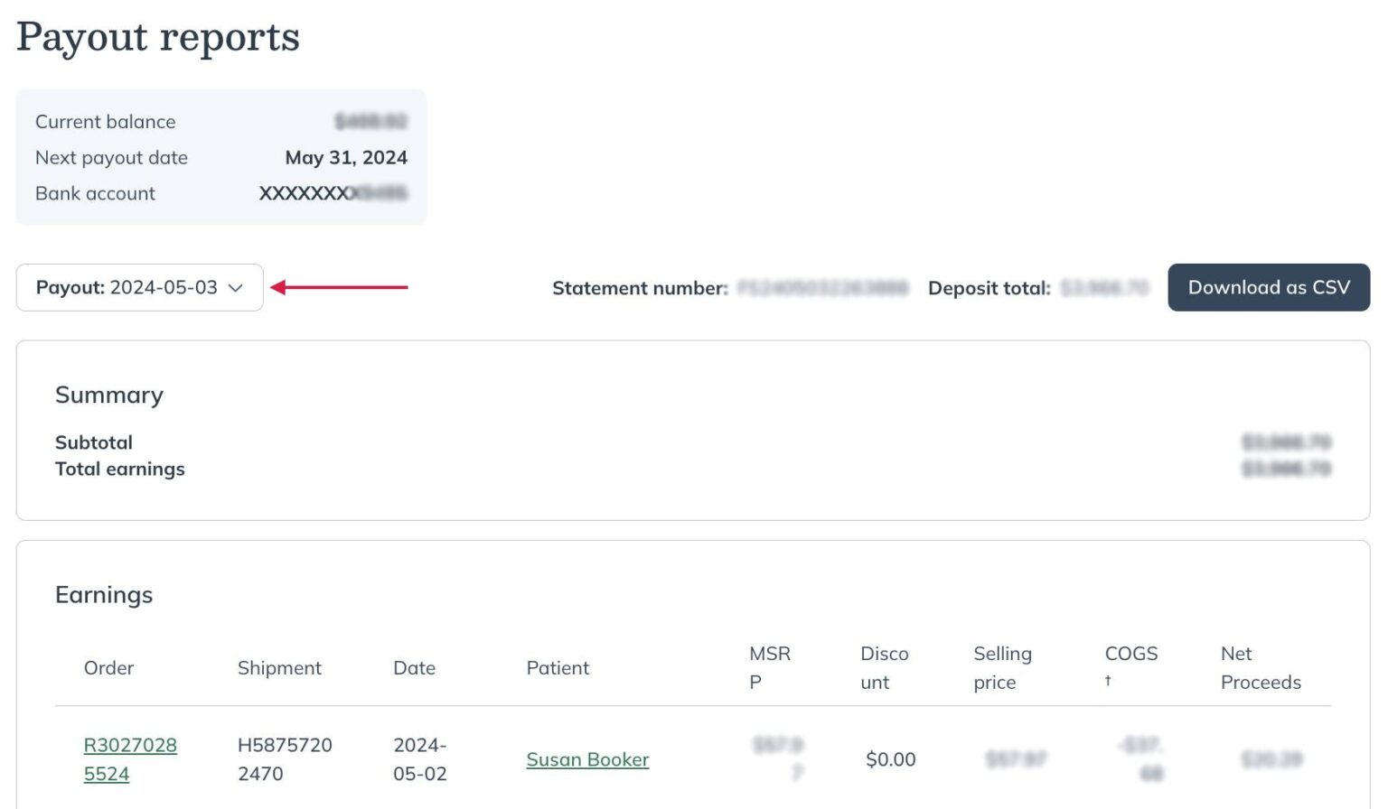 Payout reports - Fullscript Support Center