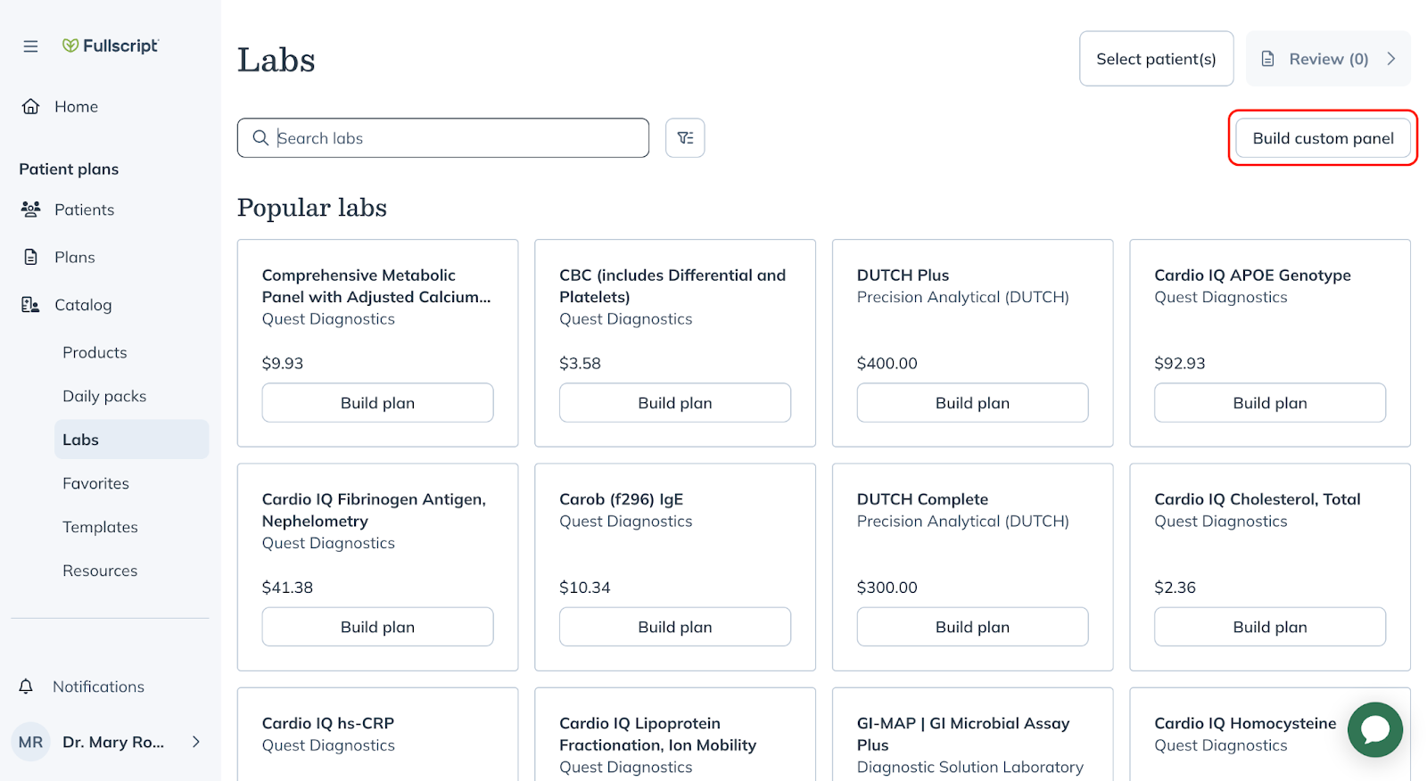 Custom panels - Fullscript Support Center