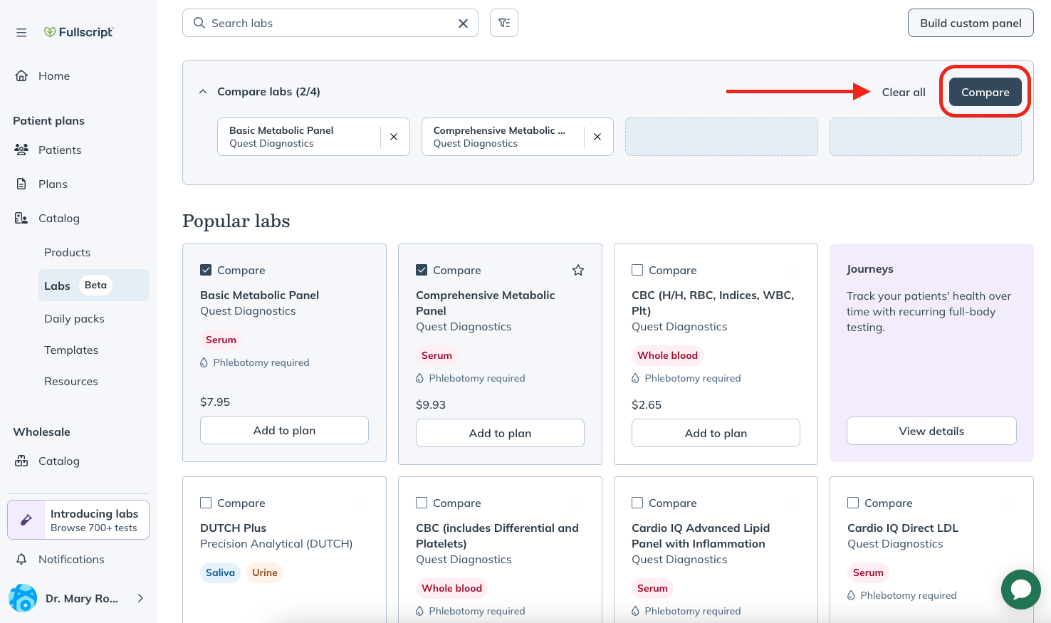 Comparing lab tests - Fullscript Support Center