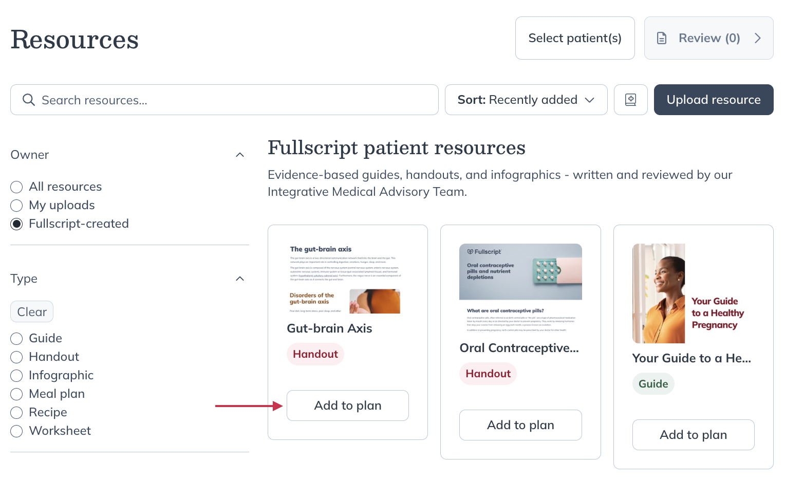 Resource library and patient education resources