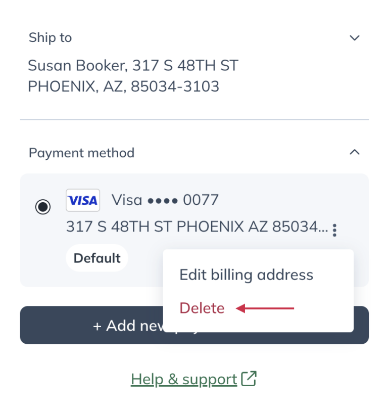 Managing your auto refill shipping and payment